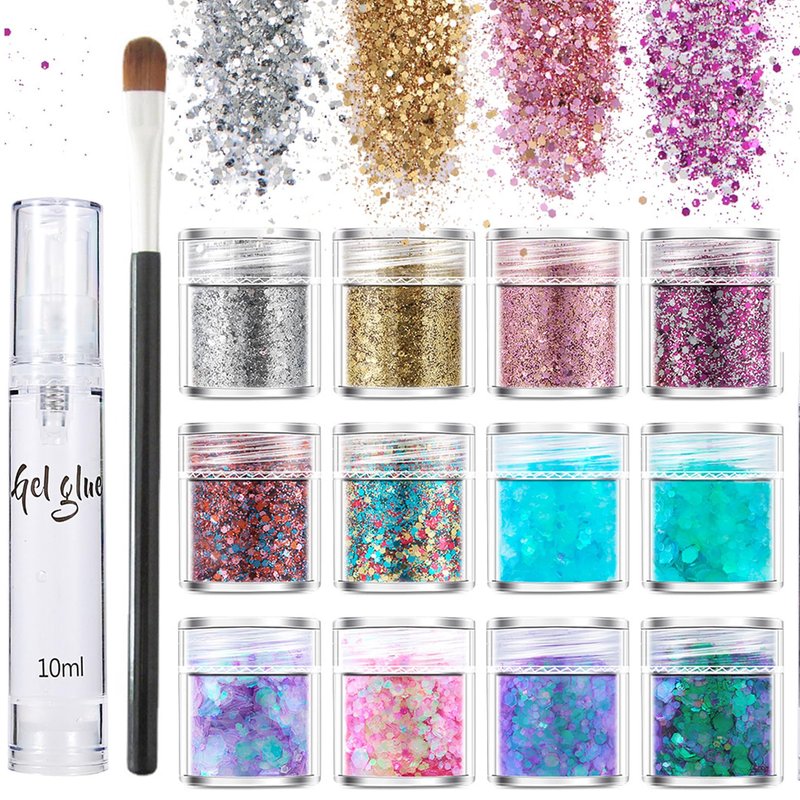 Glitter for Face, 12 Colors Chunky Holographic Body Glitter, Multi ...