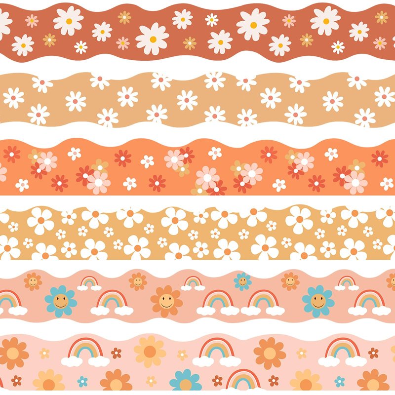 Seajan 6 Pcs 197ft Daisy Bulletin Board Borders Boho Groovy Bulletin ...