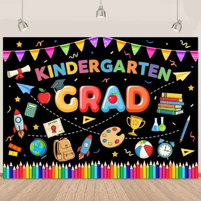 Preschool Kindergarten Graduation Backdrop Banner Colored Paintbrush ...