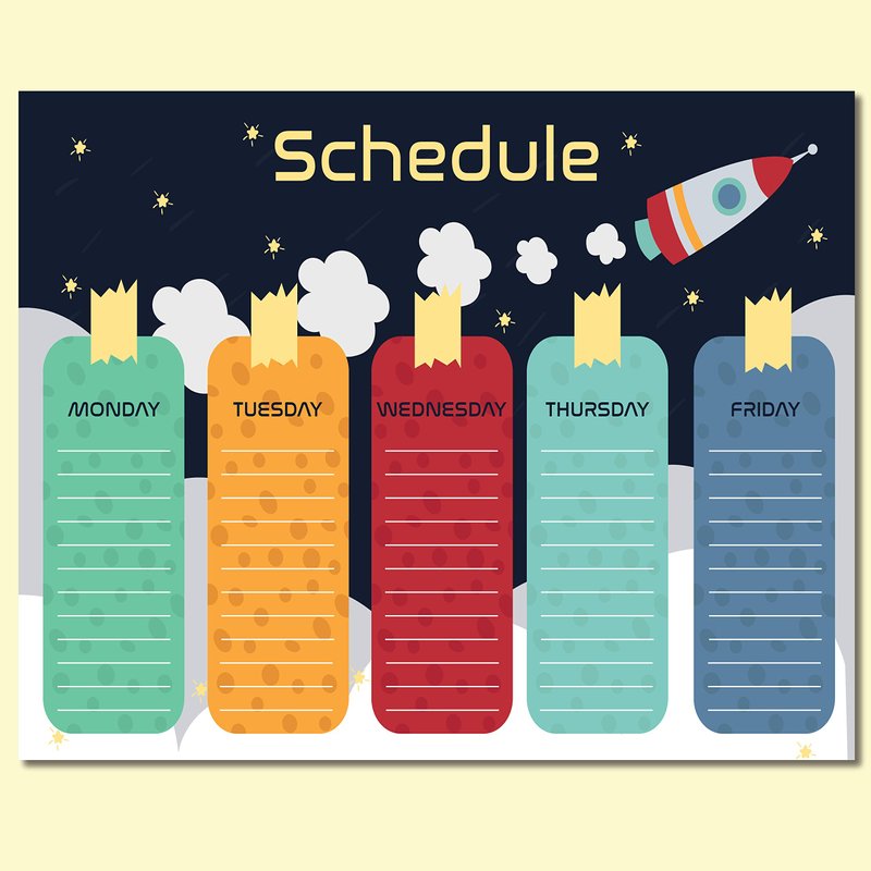 Weekly Schedule Poster – Outer Space – Large 16 x 20 – Laminated ...