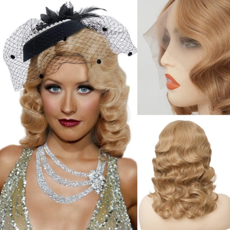 Salaibs Blonde Finger Wave Lace Front Wig Curly Long Wig Vintage Wigs ...