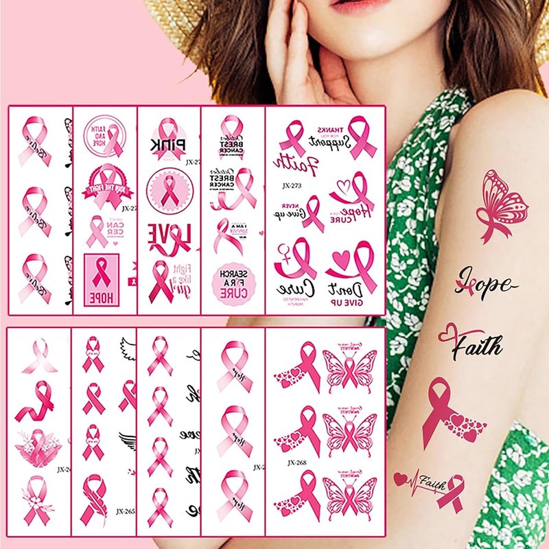 Breast Cancer Temporary Tattoos Pink Ribbon Tattoo Stickers Butterfly ...