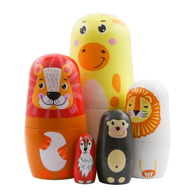 Winterworm Set of 5 Animal Nesting Dolls Giraffe Bear Lion Monkey Fox ...