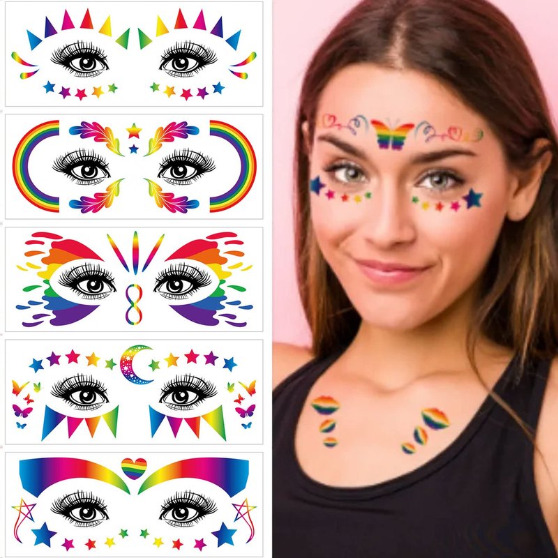Face Rainbow Tattoo Sticker Pride Face Rainbow Temporary Tattoo ...