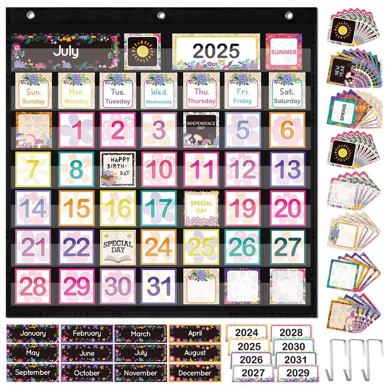 Bulyoou 119 Pcs Classroom Calendar Pocket Chart Black Monthly Bulletin ...