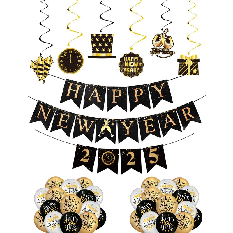 Happy New Year 2025 Banner,Hanging Swirls,New Year Balloons for New ...