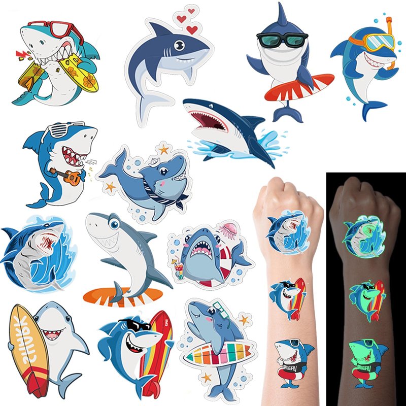 Luminous Sharks Temporary Tattoos for Kids, Sea Animal Tattoos Stickers ...