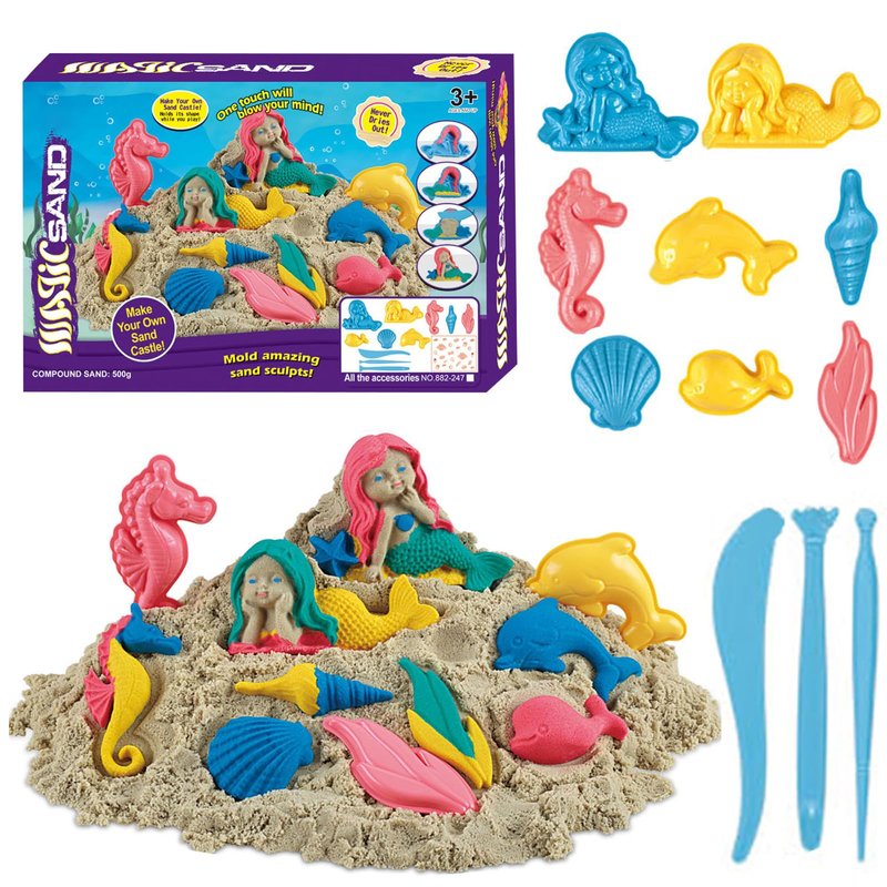 Mermaid Play Sand Kit for Girls, DIY Sensory Bin Sand Accessories Set ...