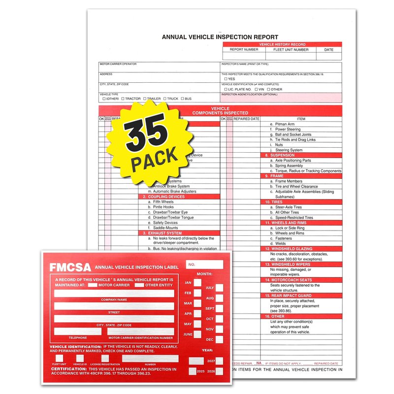 Qoroos 35 Pack Dot Inspection Forms and Stickers Annual Vehicle Inspection Report Forms 3-Ply ...