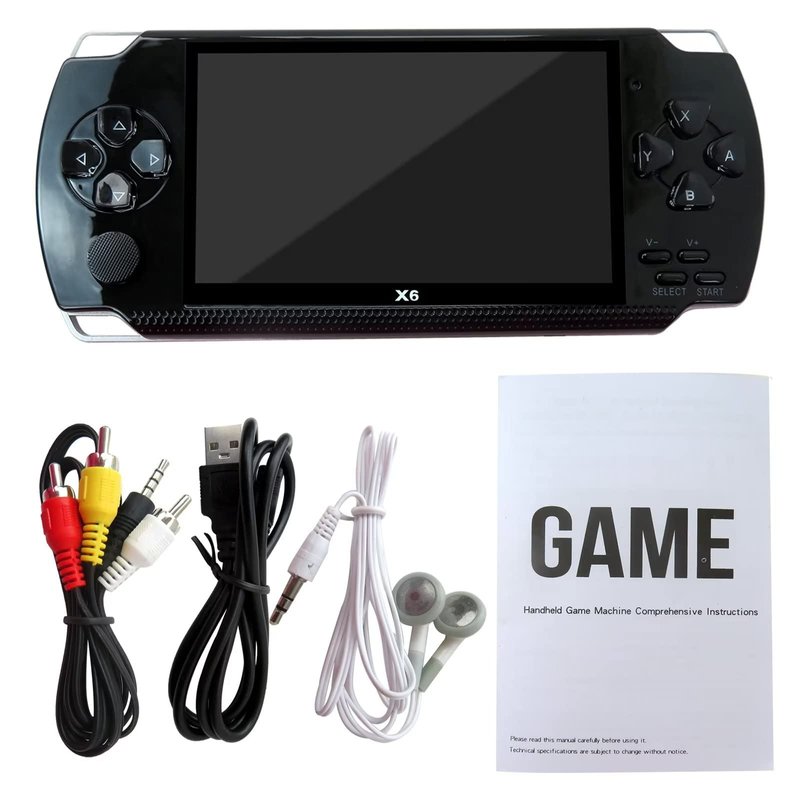 Upgraded Version X6 Black Console, 4.3 Inch Video Game Console Handheld Game Players Double ...