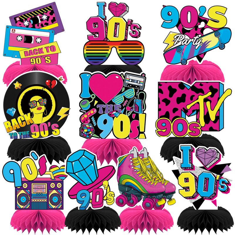DTOFOOT 10 Pcs 90s Party Decorations, 90s Retro Honeycomb Centerpieces ...