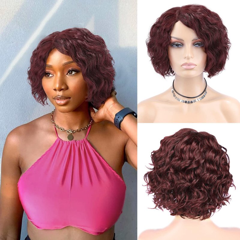 FAVE Short Curly Bob Wigs for Black Women 8 inches Human Hair Wigs ...