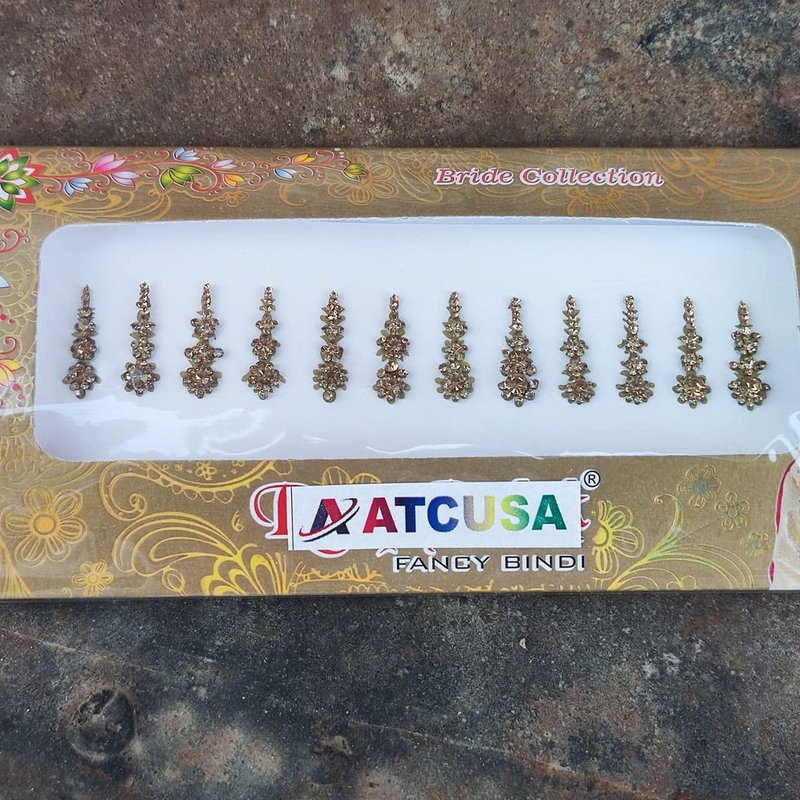 12 Golden Long Crystal Bindi Bridal face Jewels Forehead Tika Indian ...