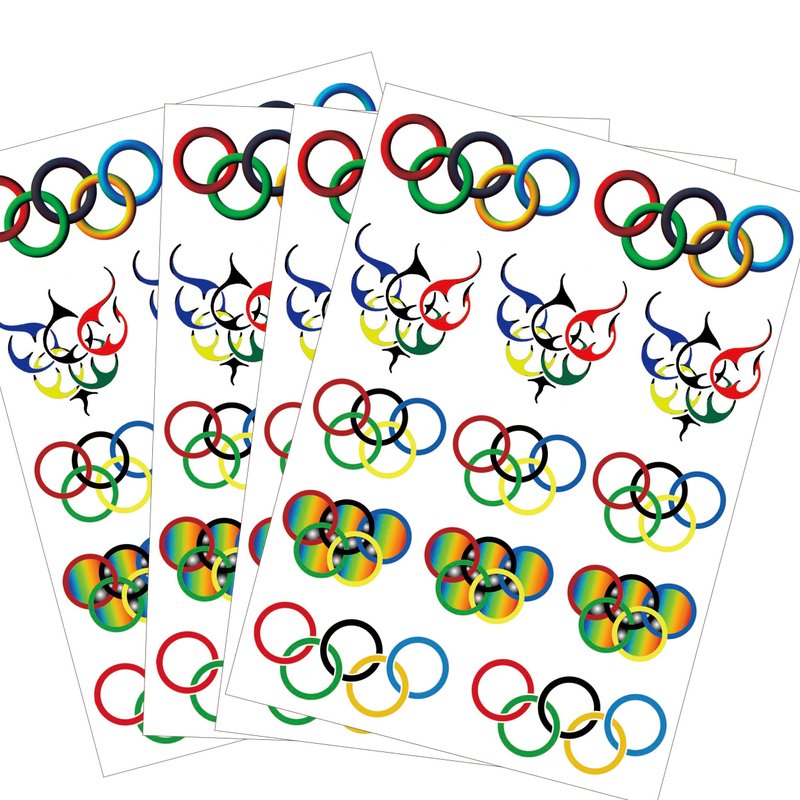 Olympic Rings Tattoos,4-Sheet Rainbow Fake Olympic Rings Temporary Face ...