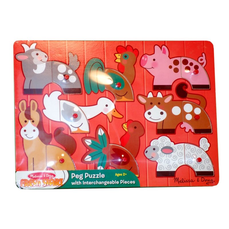 Melissa & Doug Farm Animals Mix 'n Match Wooden Peg Puzzle (8 pcs ...