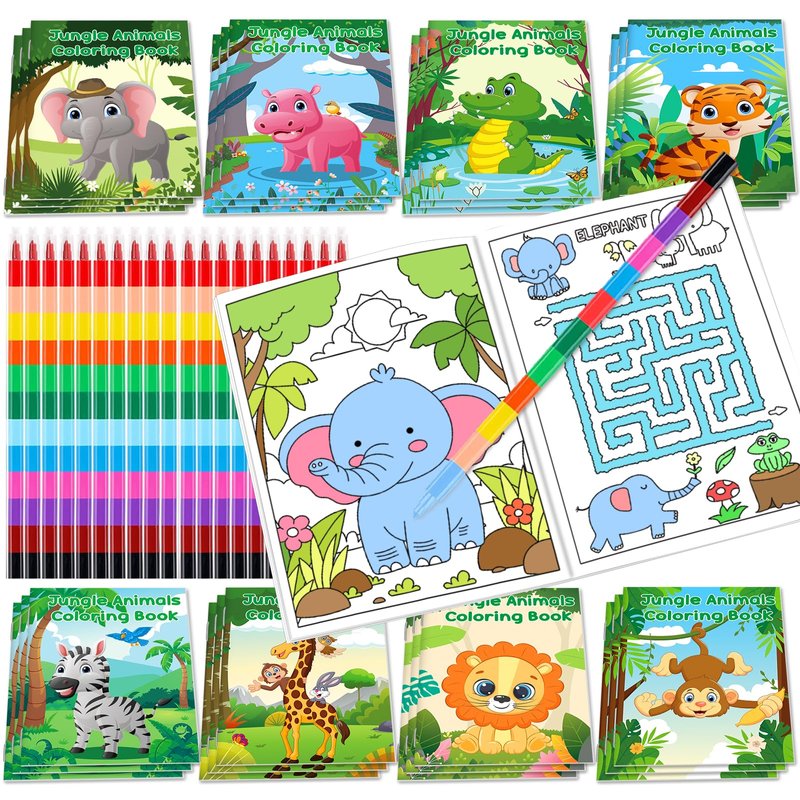 Lionoble 24Pcs Jungle Safari Animals Coloring Books for Kids with 24 ...