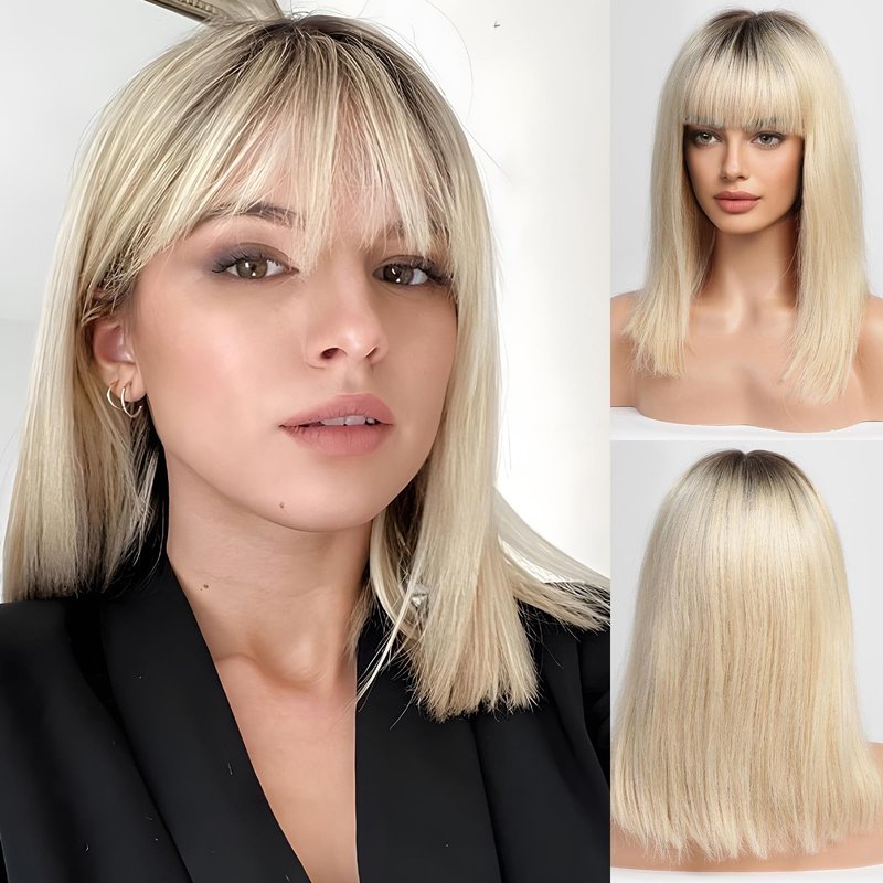 BLONDE UNICORN 16 Inch Bob Wig with Bangs Human Hair,Blonde Bob Wigs ...