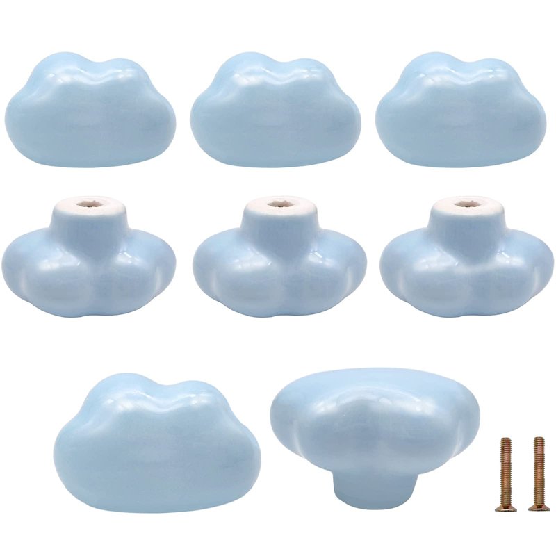 Bmgop 8PCS Ceramic Cabinet Knobs Cloud Shape Drawer Knobs Blue Nursery Dresser Knobs, Cute ...