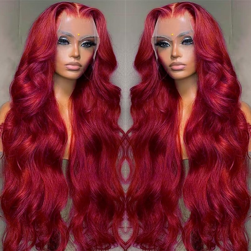 220% Density 99J Burgundy Lace Front Wigs Human Hair 26 Inch Pre ...