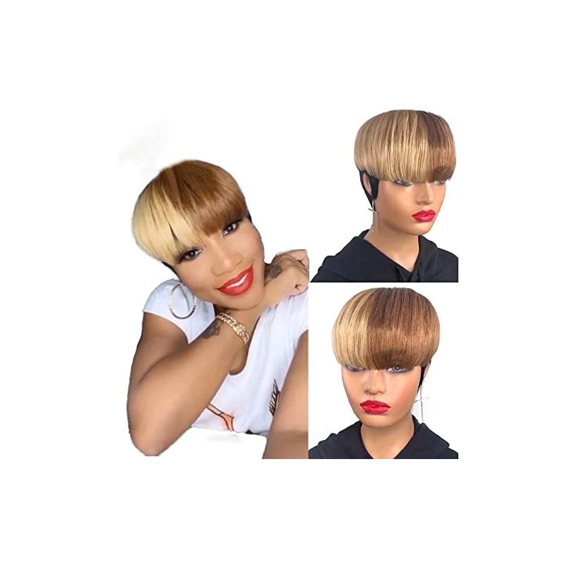 FCHW-wig pixie Short Cut hair Wigs Natural Black Color Glueless Wigs ...