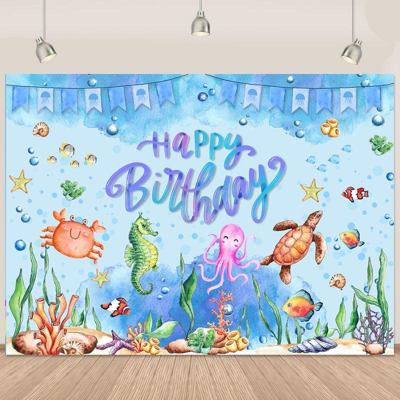 Blue Ocean Happy Birthday Backdrop Sea Animal Under The Sea Backdrop ...