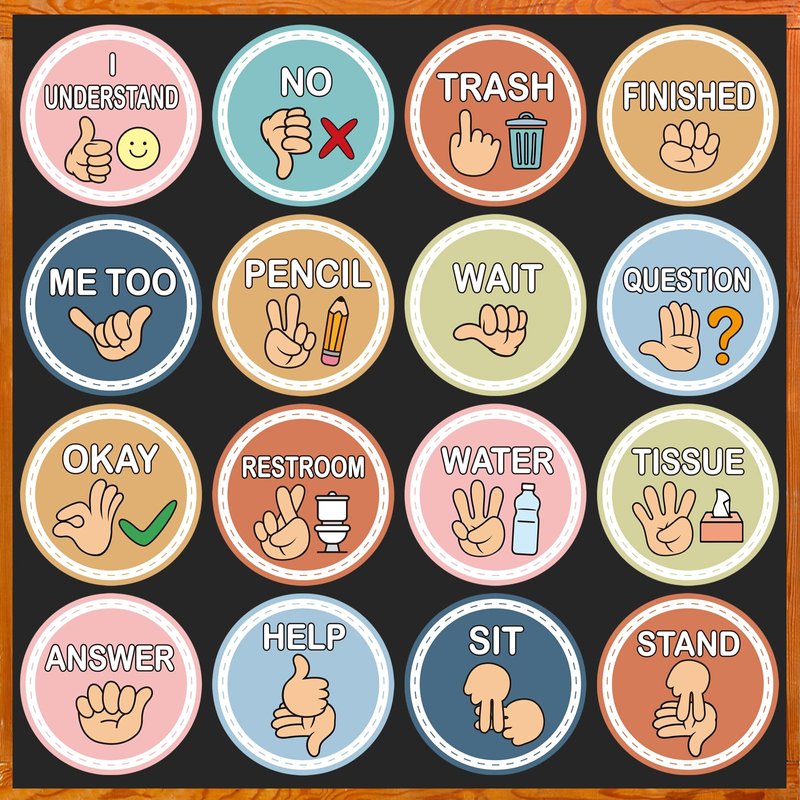 16 Pcs Sign Language Posters for Classroom, Teacher Students Visual ...