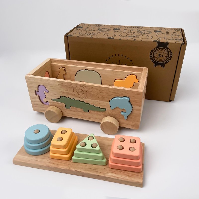 Educational Wooden Animal Shape Sorter & Stacking Toy for Toddlers ...