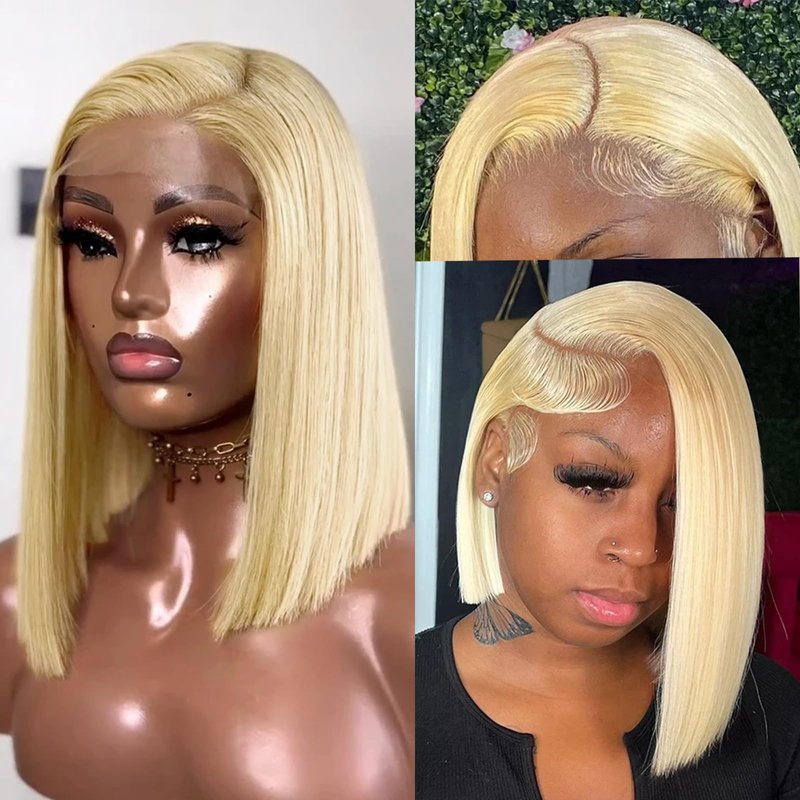 13x6 613 Bob Wig Human Hair Short Blonde Lace Front Bob Wigs Human Hair ...