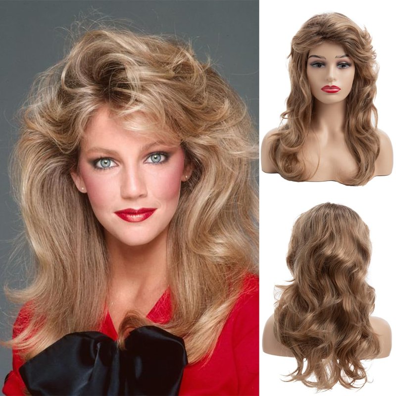 Sallcks Womens 80s Blonde Wig Long Layered Blonde Wigs with Bangs 80s ...