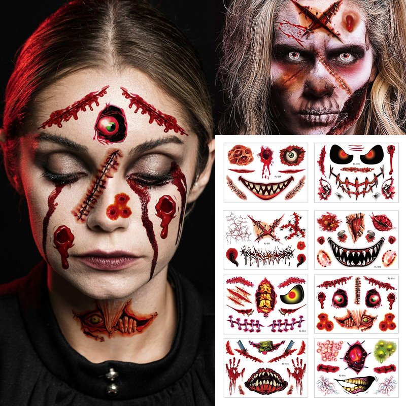 Halloween Temporary Tattoos Horror Realistic Bloody Wound Stitch Scar ...