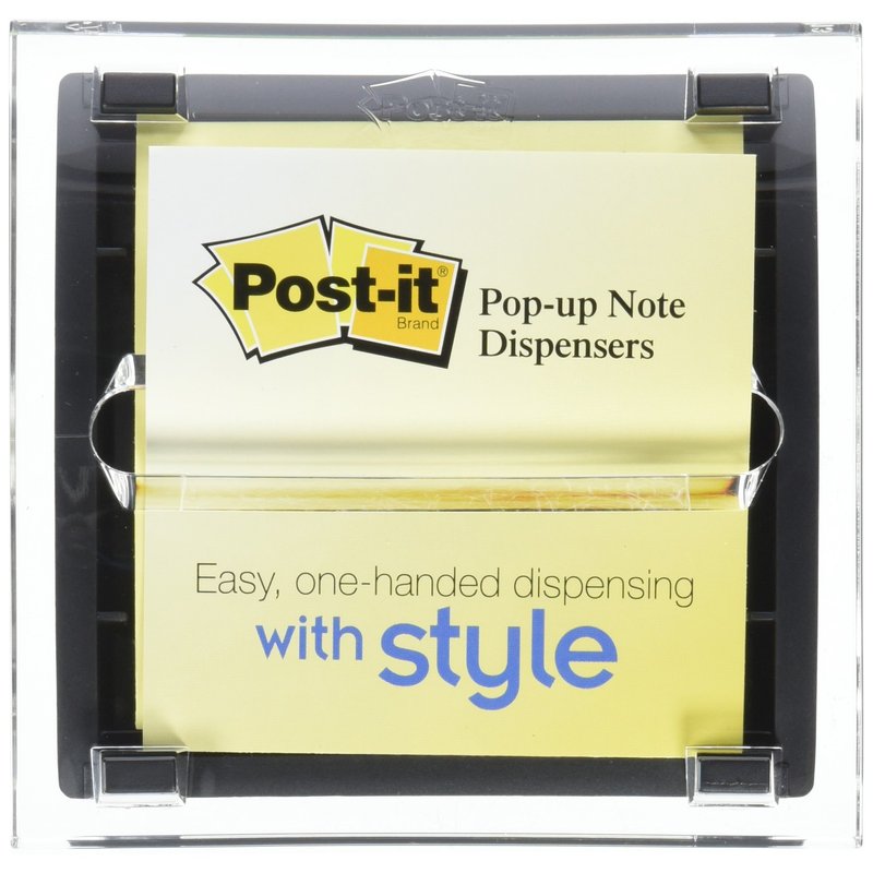 Post-it Pop-up Notes Dispenser, 3 in x 3 in, Black Base Clear Top, 6 ...
