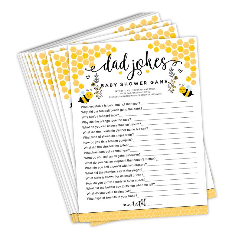 Your Main Event Prints 50 Pack Bee Dad Jokes Baby Shower Games, Fun Dad ...