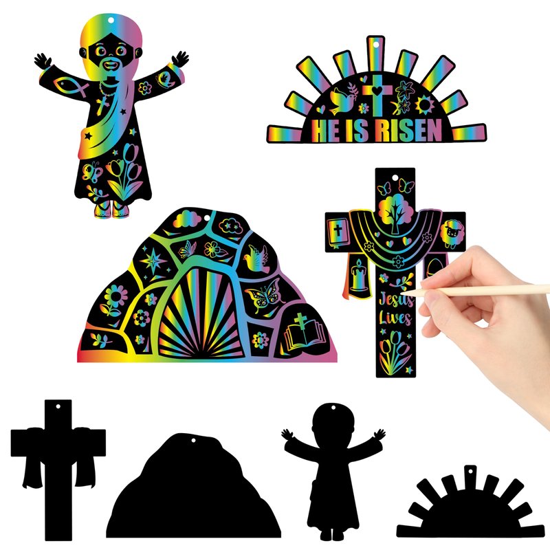 WATINC 80pcs Christian Easter Scratch Cards Ornaments, Cross Jesus ...