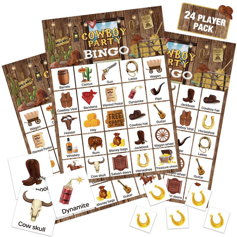 Liliful 35 Pcs Western Cowboy Bingo Cards 24 Players Cowboy Bingo Games ...