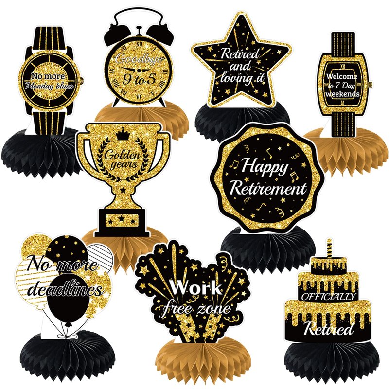 NICOWARM 9PCS Retirement Party Honeycomb Centerpieces Black Gold ...