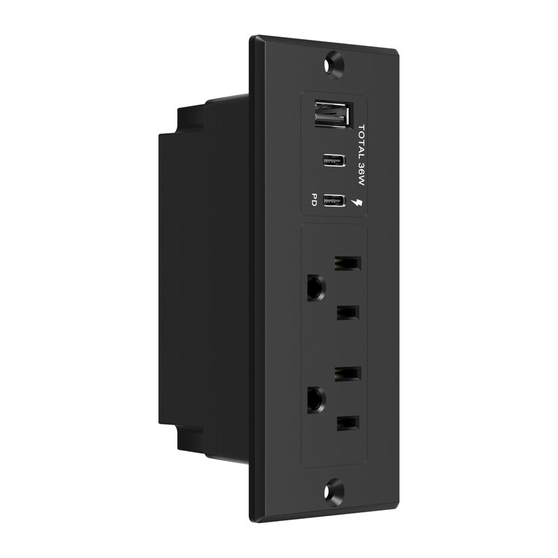 LIDER PD 36W Recessed Outlet Station with USB-A and USB-C Ports, Power ...