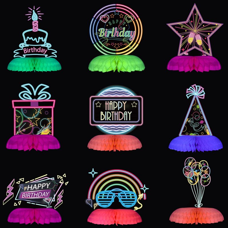 9 Pcs Glow Party Birthday Centerpieces Neon Birthday Decorations ...