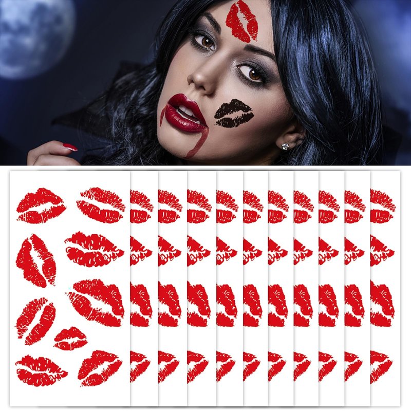 10 Sheets Red Lip Temporary Tattoo, Lip Print Stickers Self Adhesive ...
