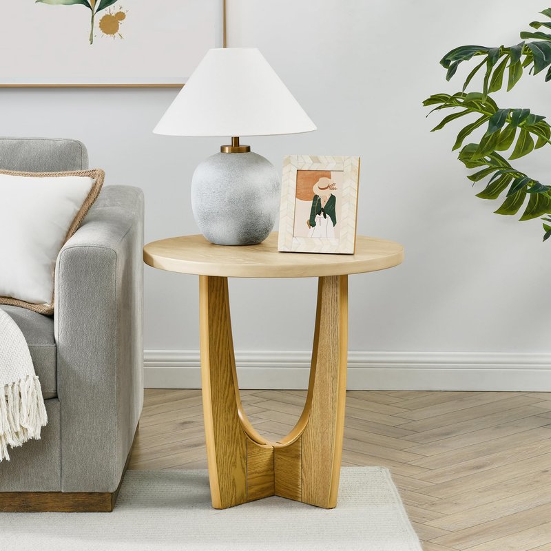 espidoo Round Side Table Modern Wooden: 25" End Table with U-Shaped ...
