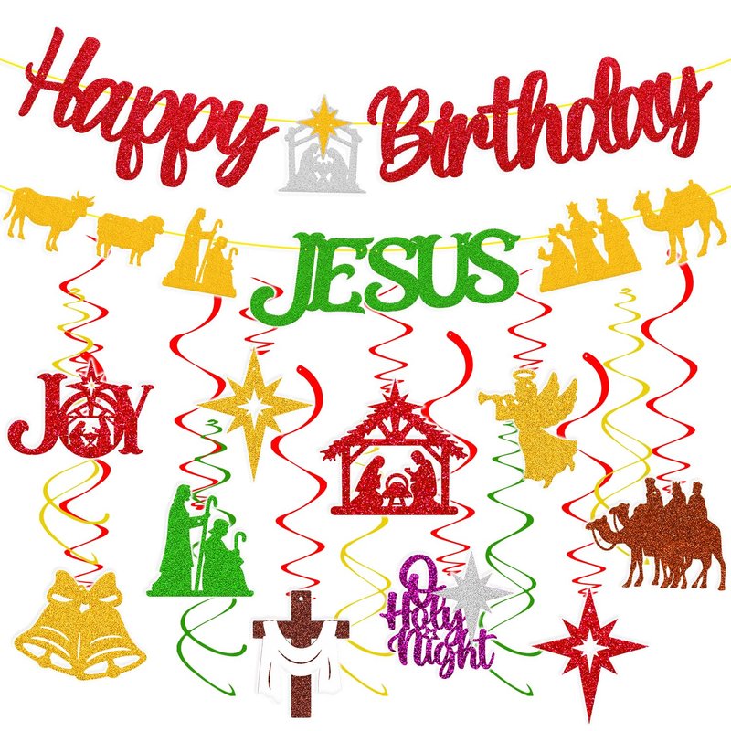 Happy Birthday Jesus Party Decorations Jesus Birthday Banner Hanging ...