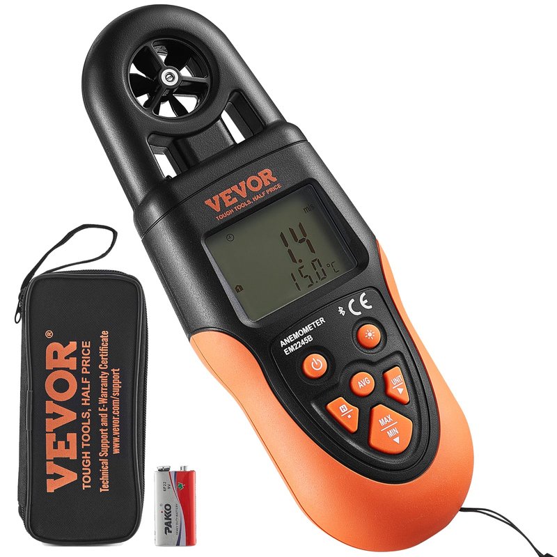 VEVOR Digital Anemometer, Wireless Bluetooth, Handheld Measuring Device ...