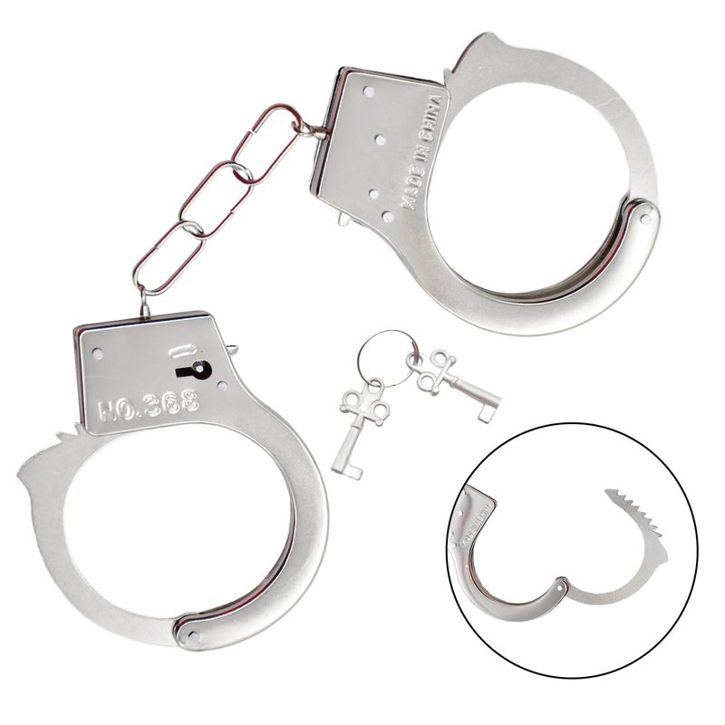 Halloween Stainless steel Toy Handcuffs with Keys Fake Pretend Play ...