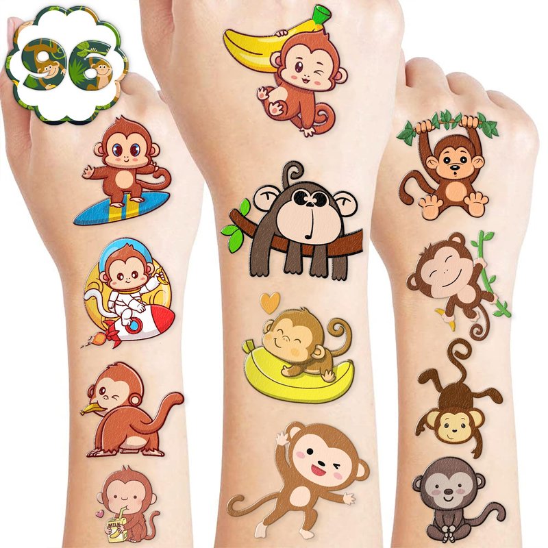 Monkey Temporary Tattoos Birthday Party Supplies Decorations 96 PCS ...
