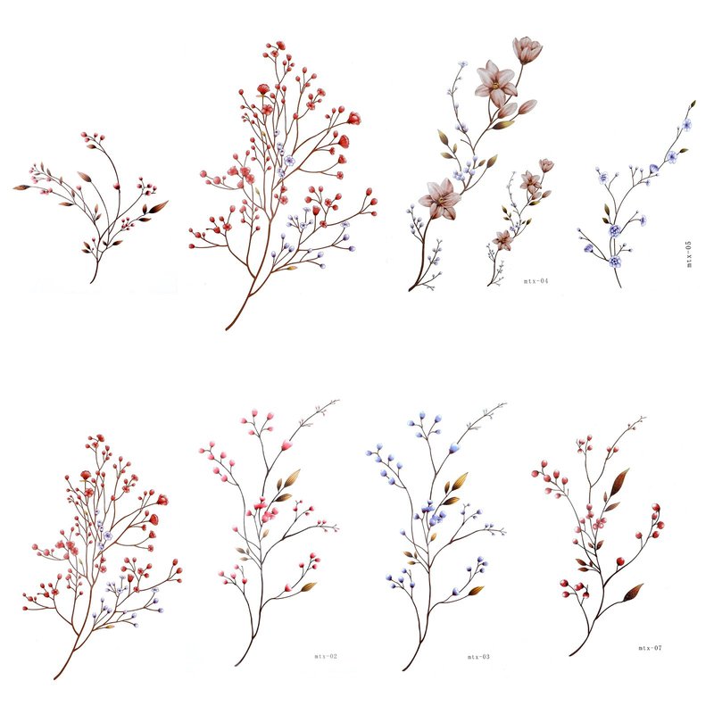 8 Sheet Flower Tattoos Temporary Realistic Gypsophila Long Lasting ...