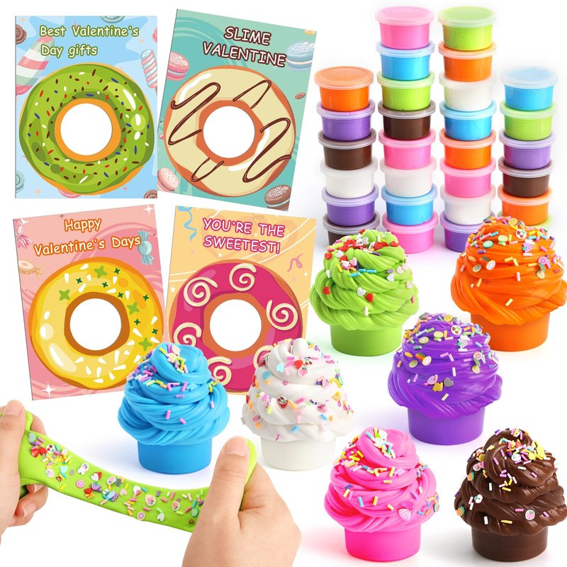 28 Packs Valentines Day Cards with Butter Slime for Kids School ...