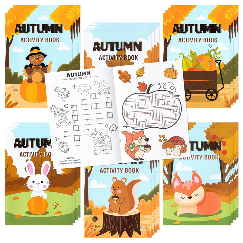 24Pcs Autumn Activity Books for Kids Fall Theme Mini Games Coloring ...