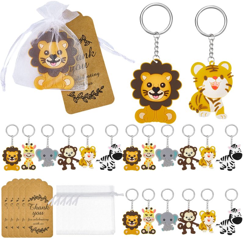 270 Pieces Cute Jungle Animal Keychains Safari Animals Party Favors Zoo ...