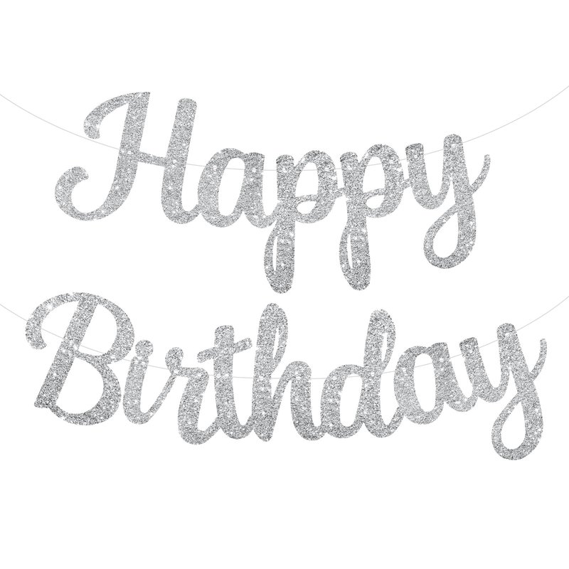 PatiCool Silver Happy Birthday Banner, Pre-Strung Glitter Silver Happy ...