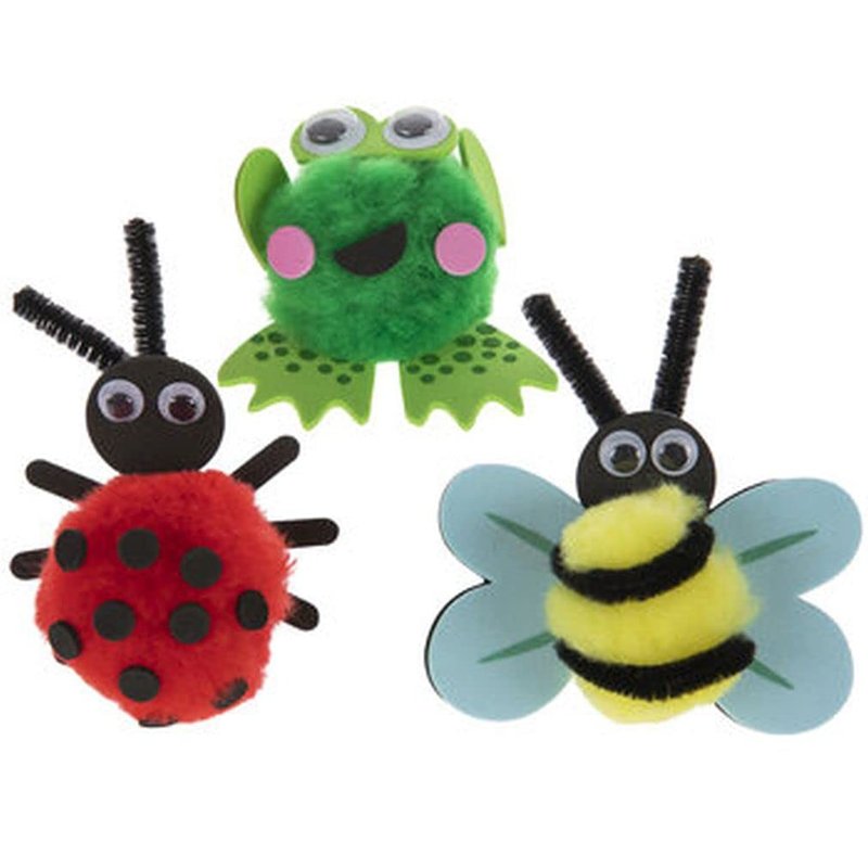 Bug and Garden Mini Pom Pom Craft Kit - Makes 12 (Bee, Ladybug, Frog ...