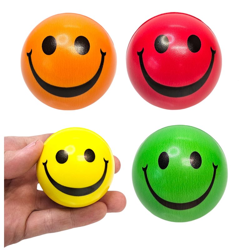 Smiley Face Stress Ball (4 Pack) (2.5 Inch) Soft Foam Red, Orange ...